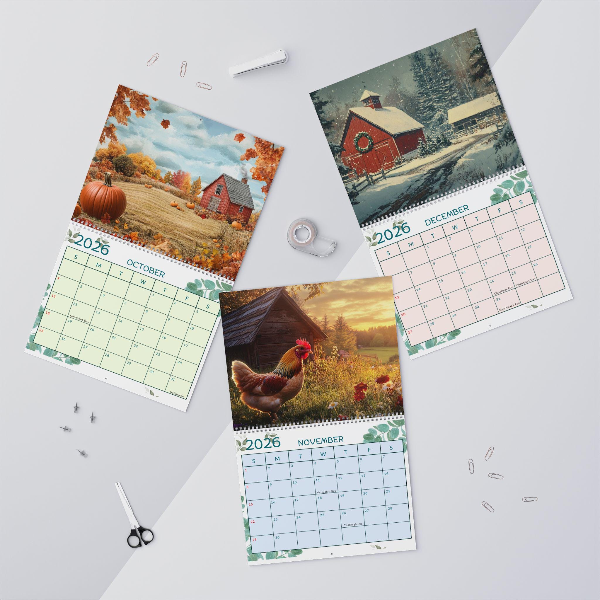 2026 Rustic Farmhouse Wall Calendar - Country Barn Themed Planner for ...