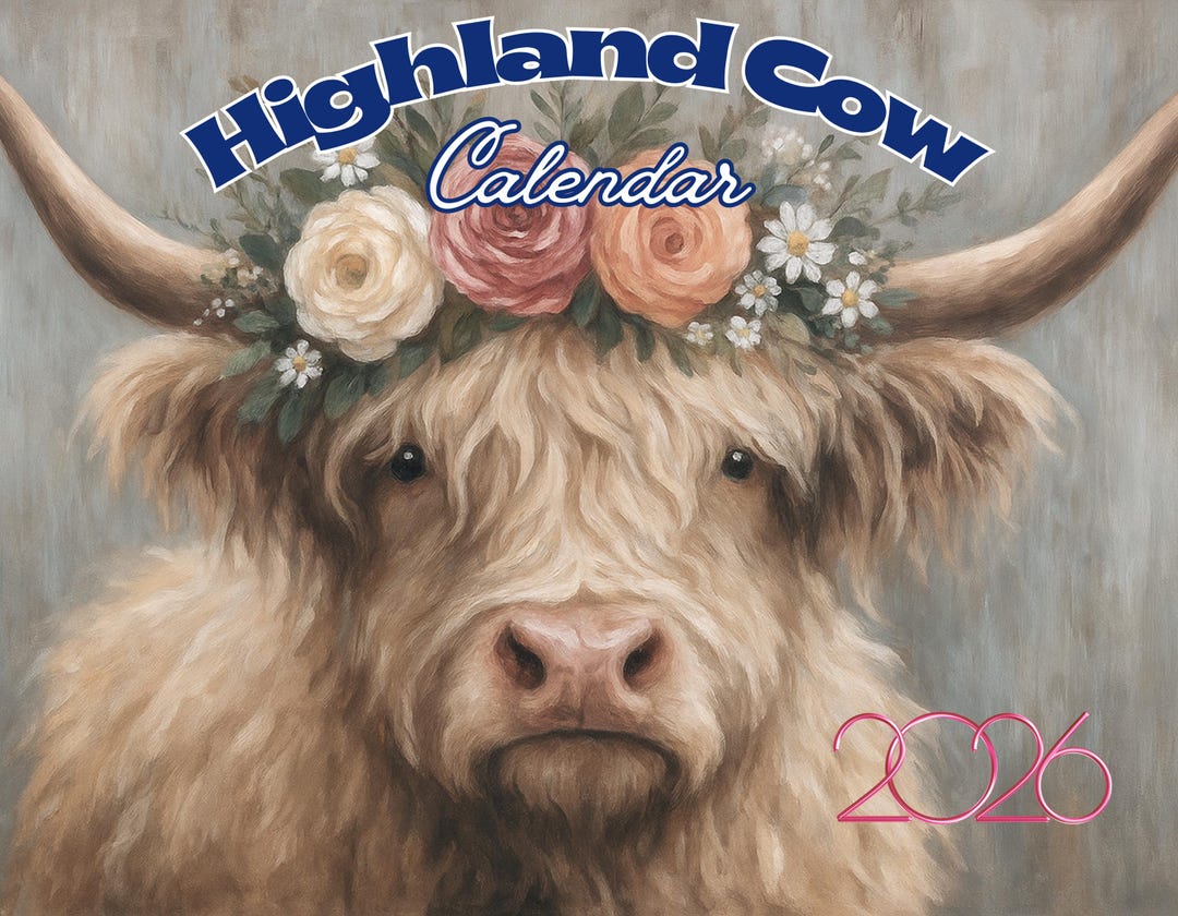 Highland Cow Calendar 2026, Floral Calendar Farm Animal Organizer ...