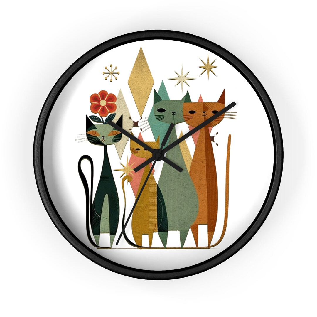 Retro Wall Clock, Cat Wall Clock, Retro Cat Clock, Retro Clock, Cat ...