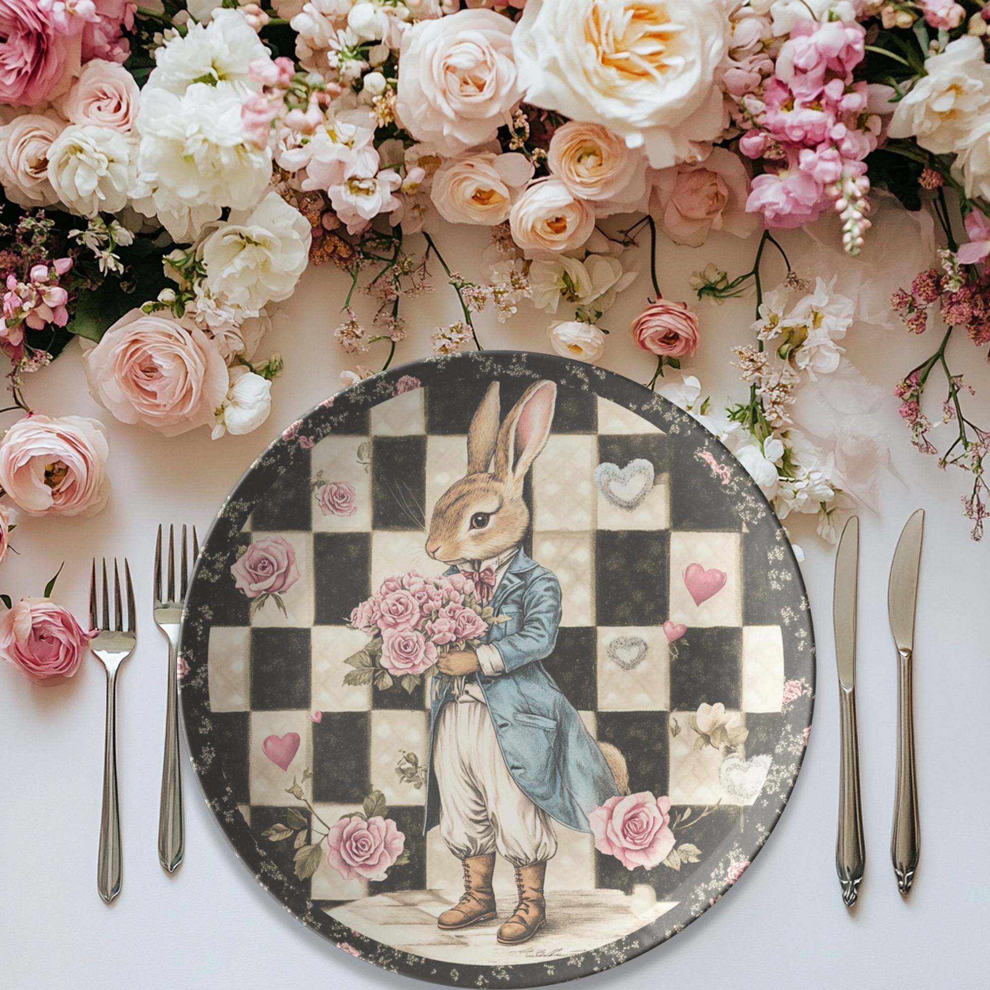 Checkered Rabbit Dinner Plates: Farmhouse Thermosaf Tableware for ...