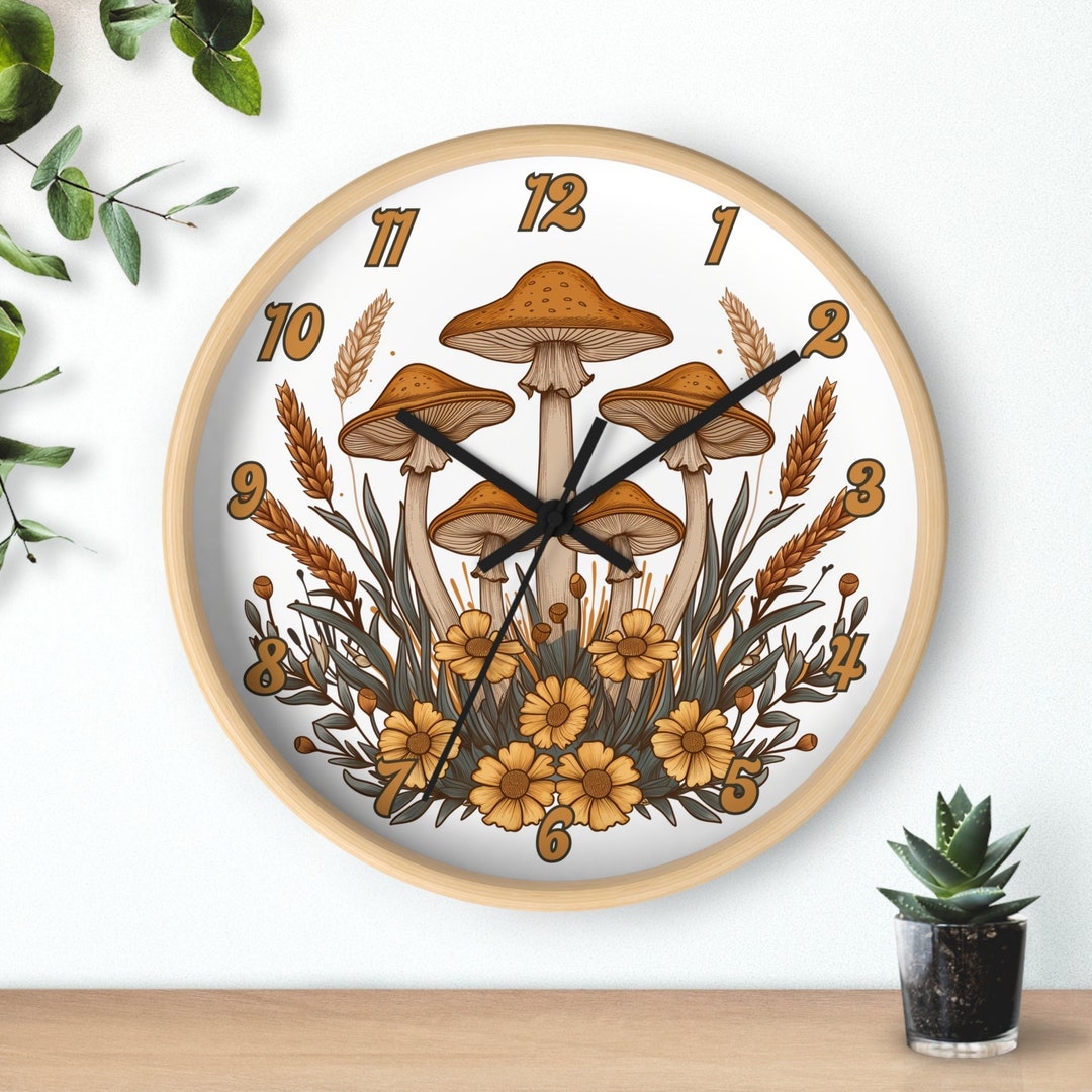 Mushroom Clock, Whimsical Mushroom Flower Wall Clock With Numbers ...