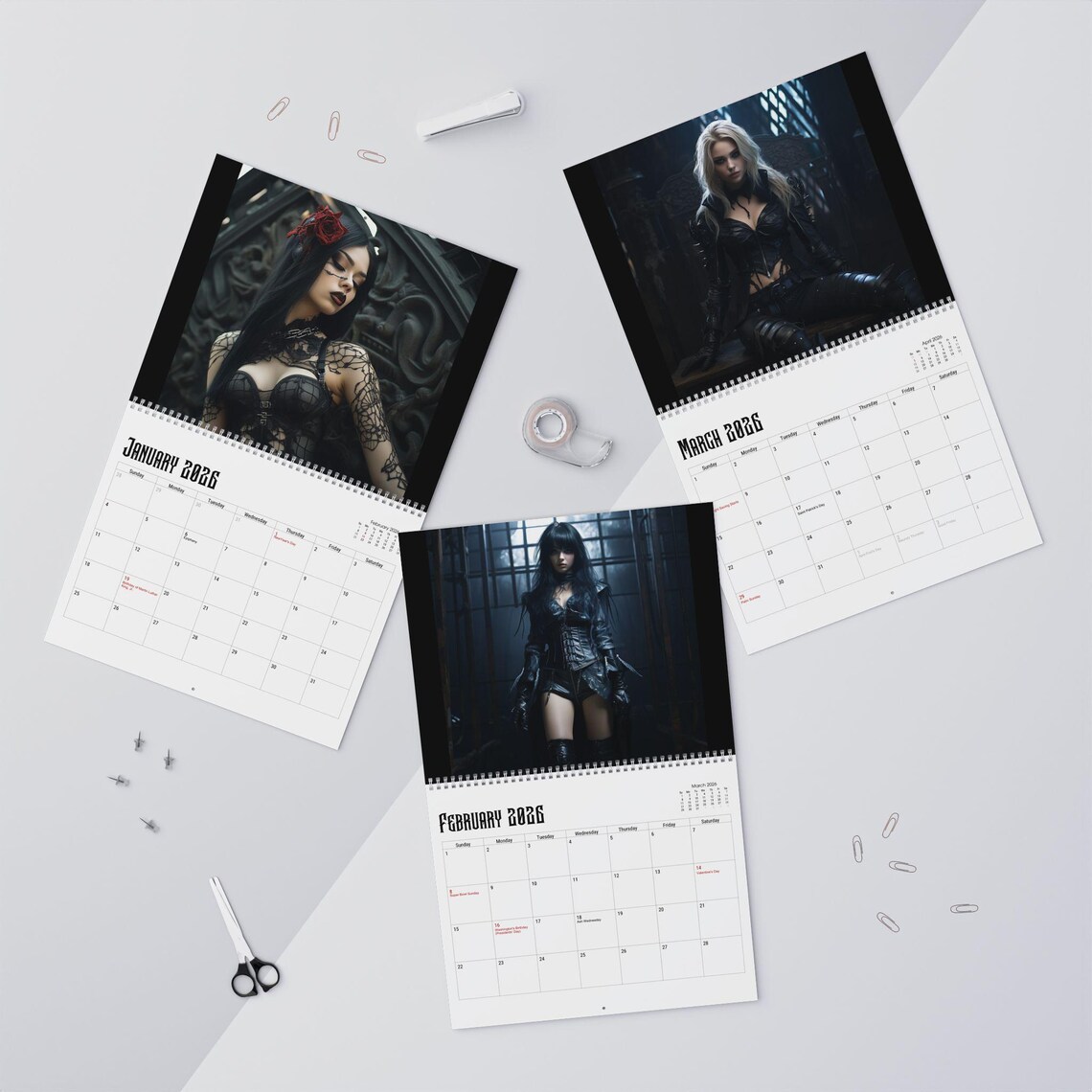 Gothic Women 2026 Wall Calendar: Dark Monthly Planner for Art Lovers ...