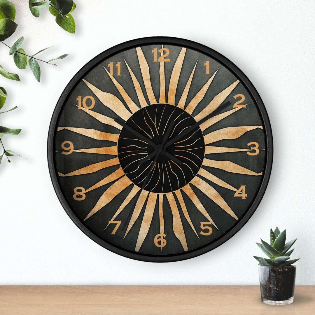 Retro Sunburst Wall Clock - Bohemian Decor, Host Gift, Decorative ...