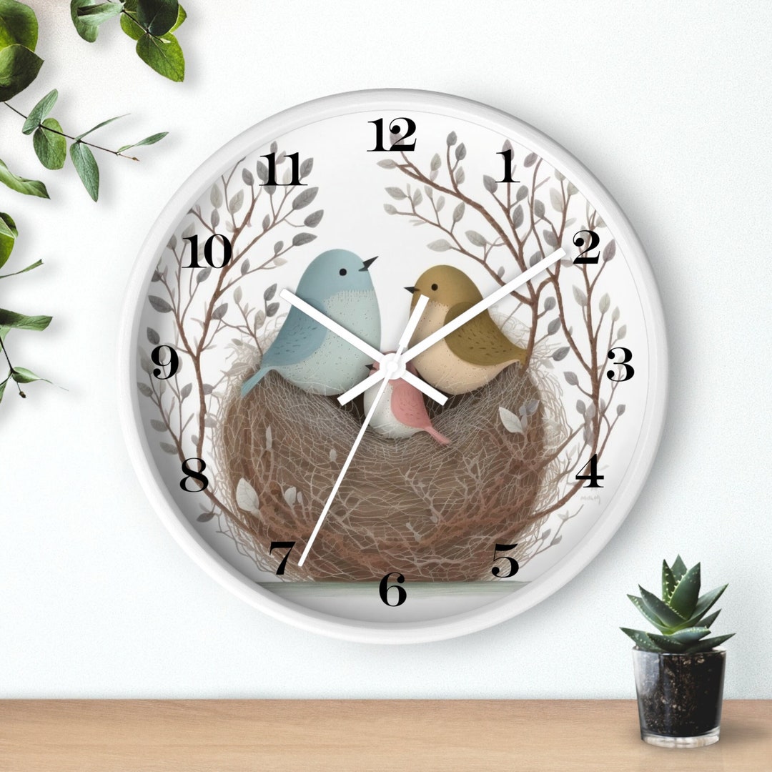 Bird Wall Clock, Useful Gift Idea, Cute Bird Clock, Bird Family Clock ...