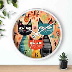 Mid-century Modern Feline Wall Clock: Retro Cat Design for Vintage Home ...