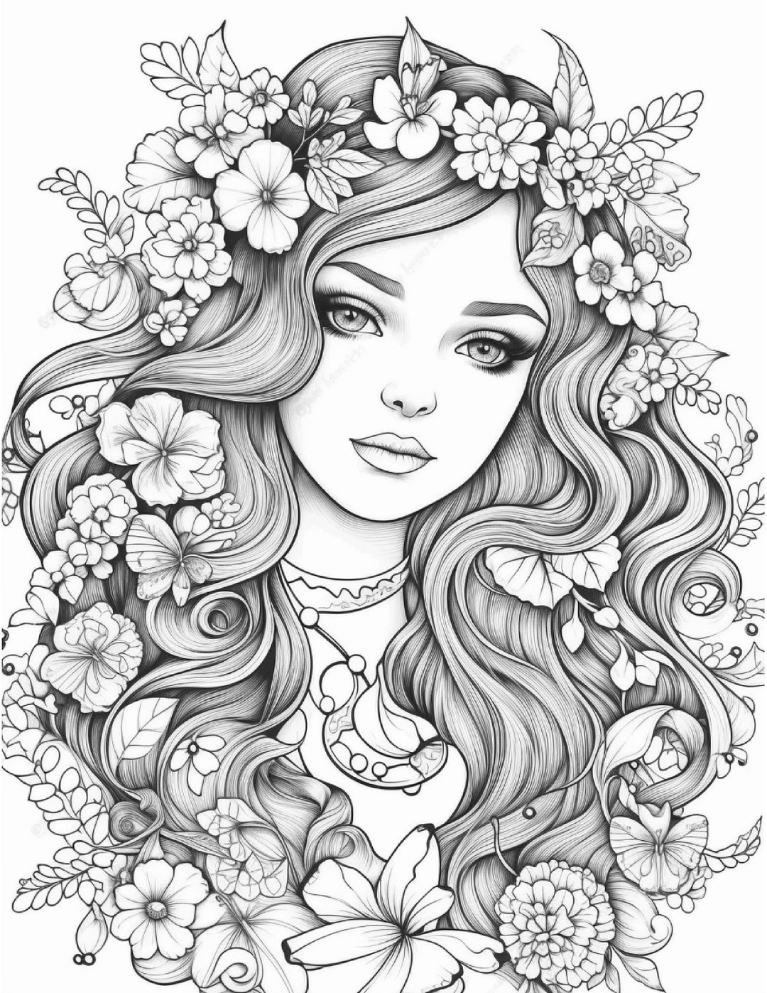 Floral Women Coloring Pages: 25 Printable Flower Designs (PDF) - Etsy