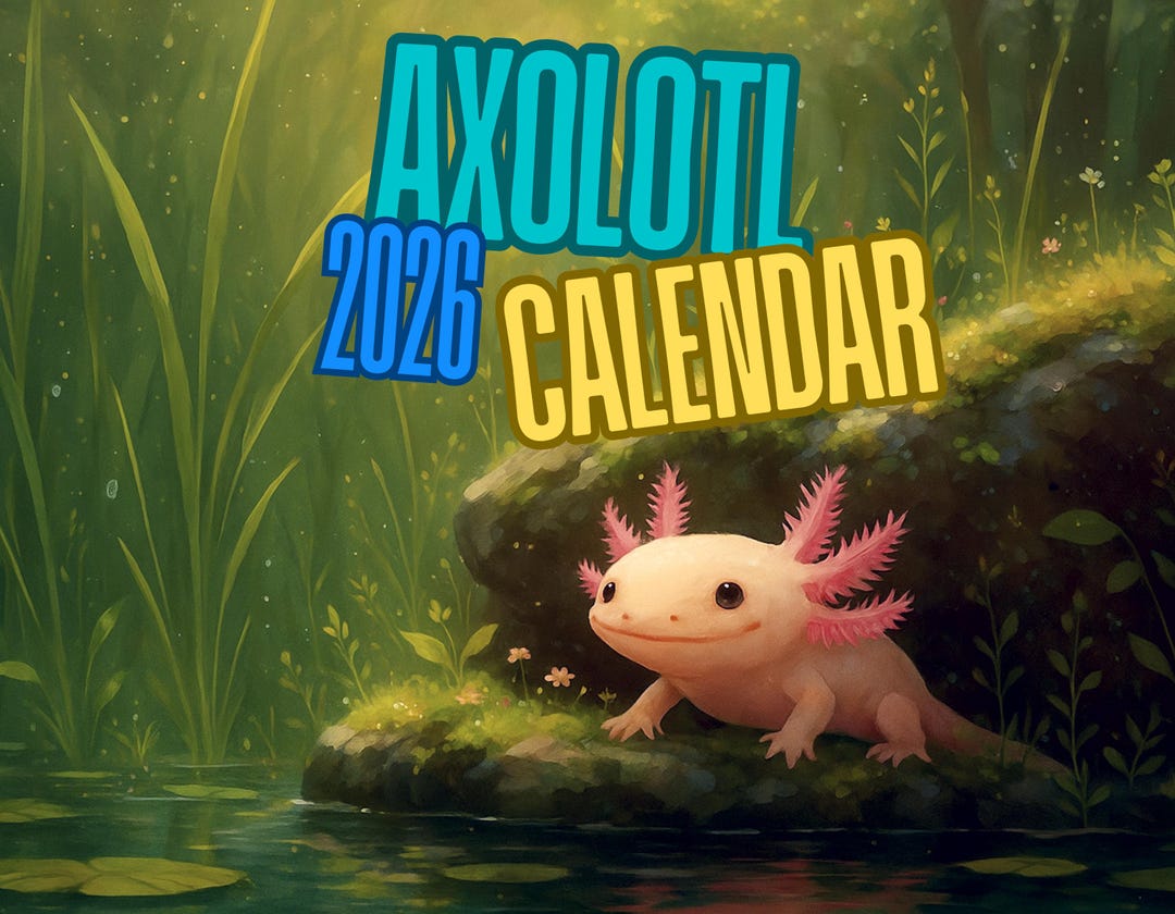 Axolotl Wall Calendar 2026 - Animal Art Planner for Home Office Decor ...