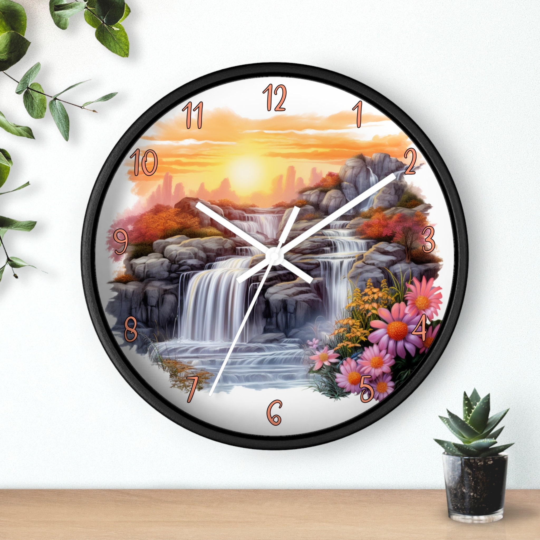 Tropical Wall Clock, Waterfall Wall Clock, Watercolor Clock, Waterfall ...