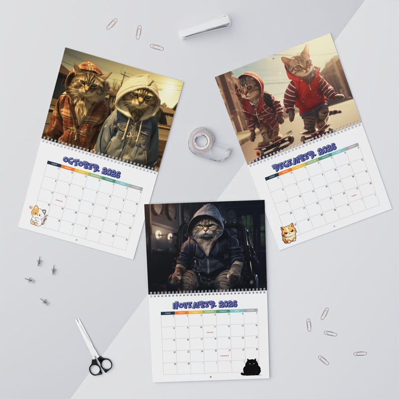 Funny Thug Cat 2026 Wall Calendar: Playful Monthly Planner - Etsy