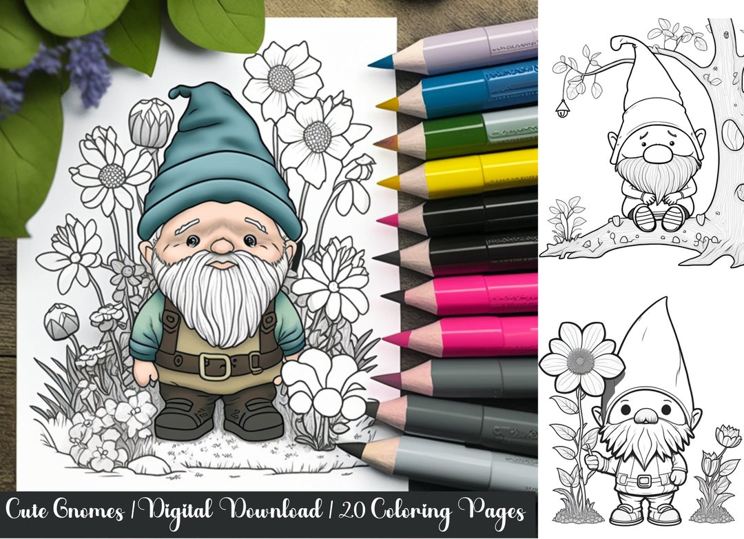 Cute Gnome Coloring Pages 20 Pages, Digital Download, Coloring Pages - Etsy