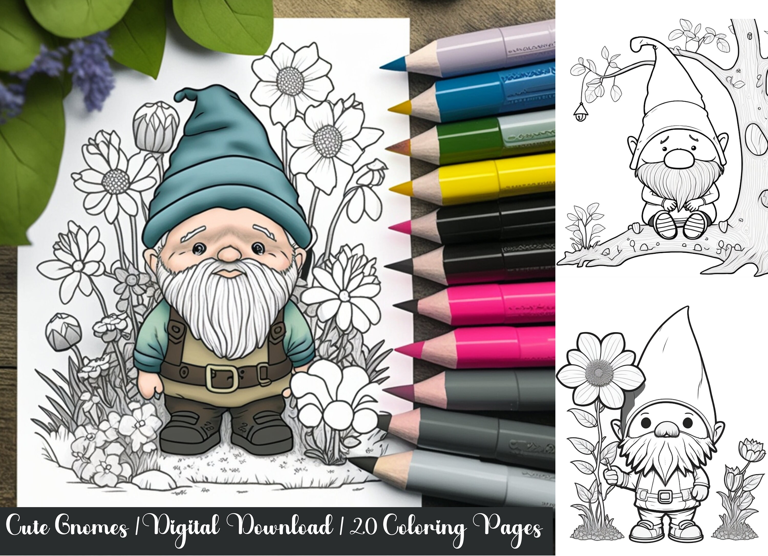 Cute Gnome Coloring Pages 20 Pages, Digital Download, Coloring Pages - Etsy