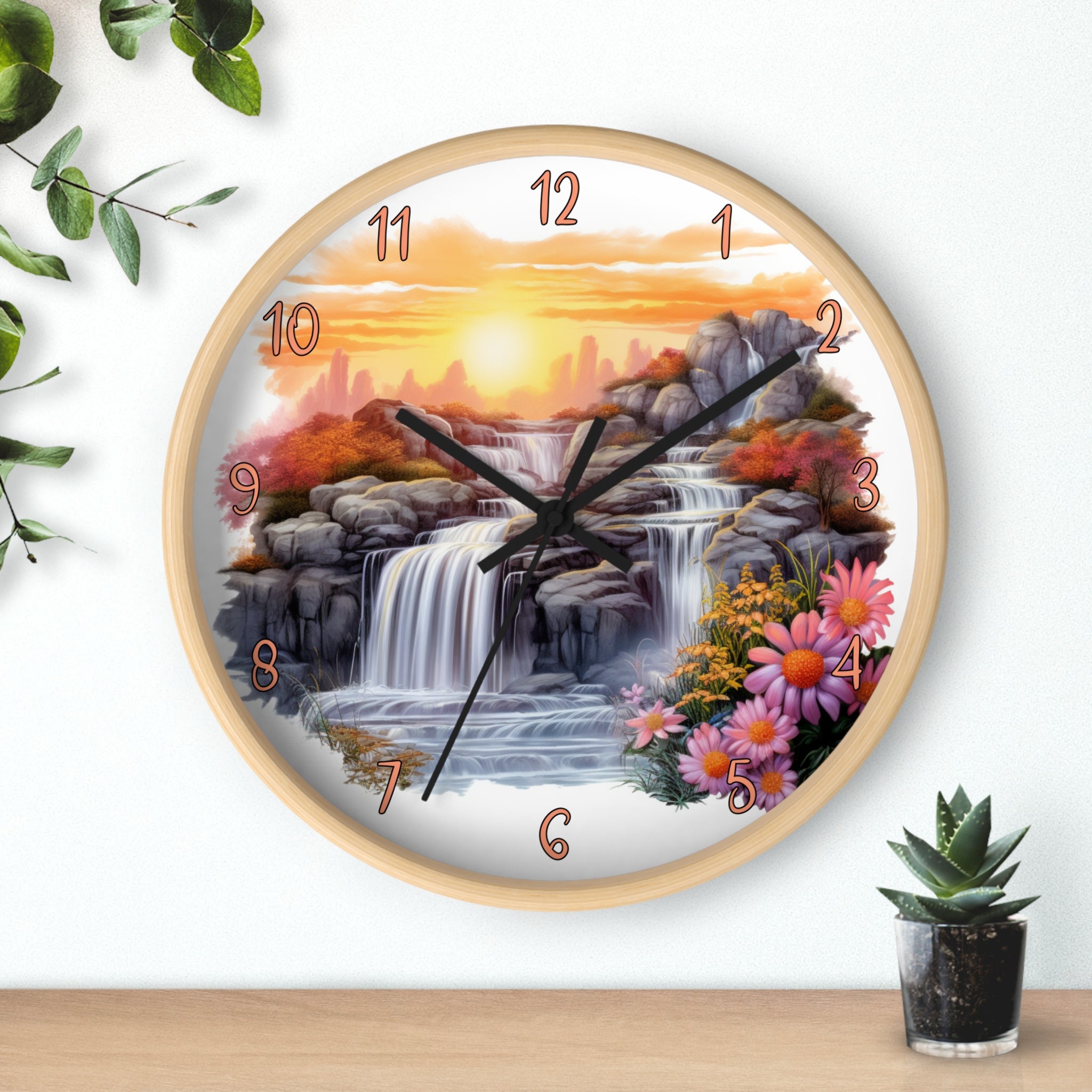 Tropical Wall Clock, Waterfall Wall Clock, Watercolor Clock, Waterfall ...