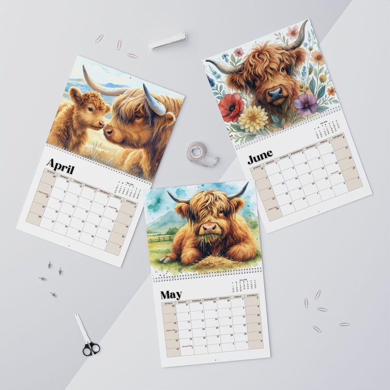 Highland Cow Calendar 2026, Floral Calendar Farm Animal Organizer ...