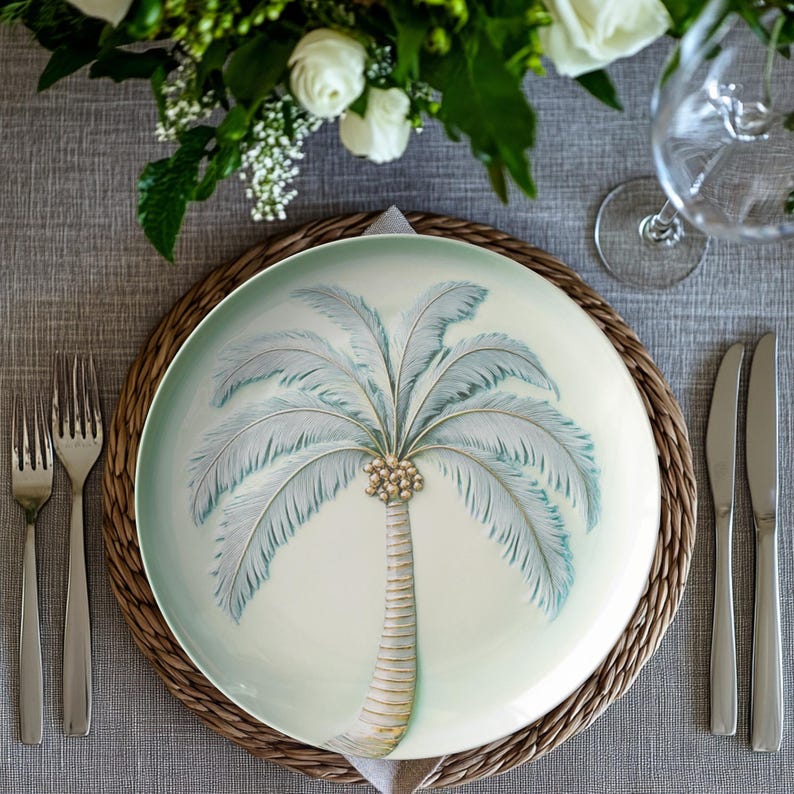 Tropical Palm Tree Dinner Plate | Coastal Beach House Tableware ...