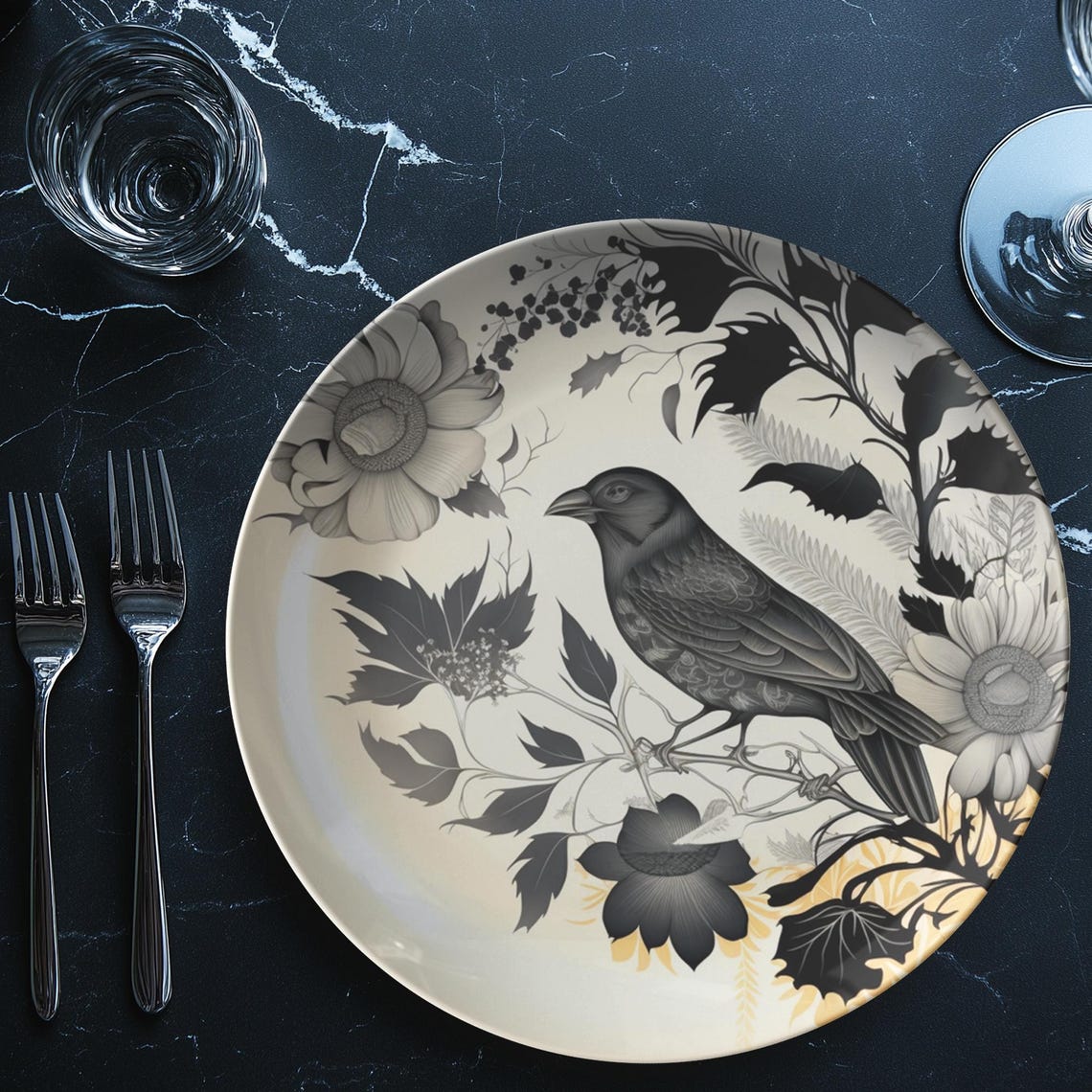 Rustic Crow-themed Dinner Plates Set: Black Bird Tableware for Gothic ...