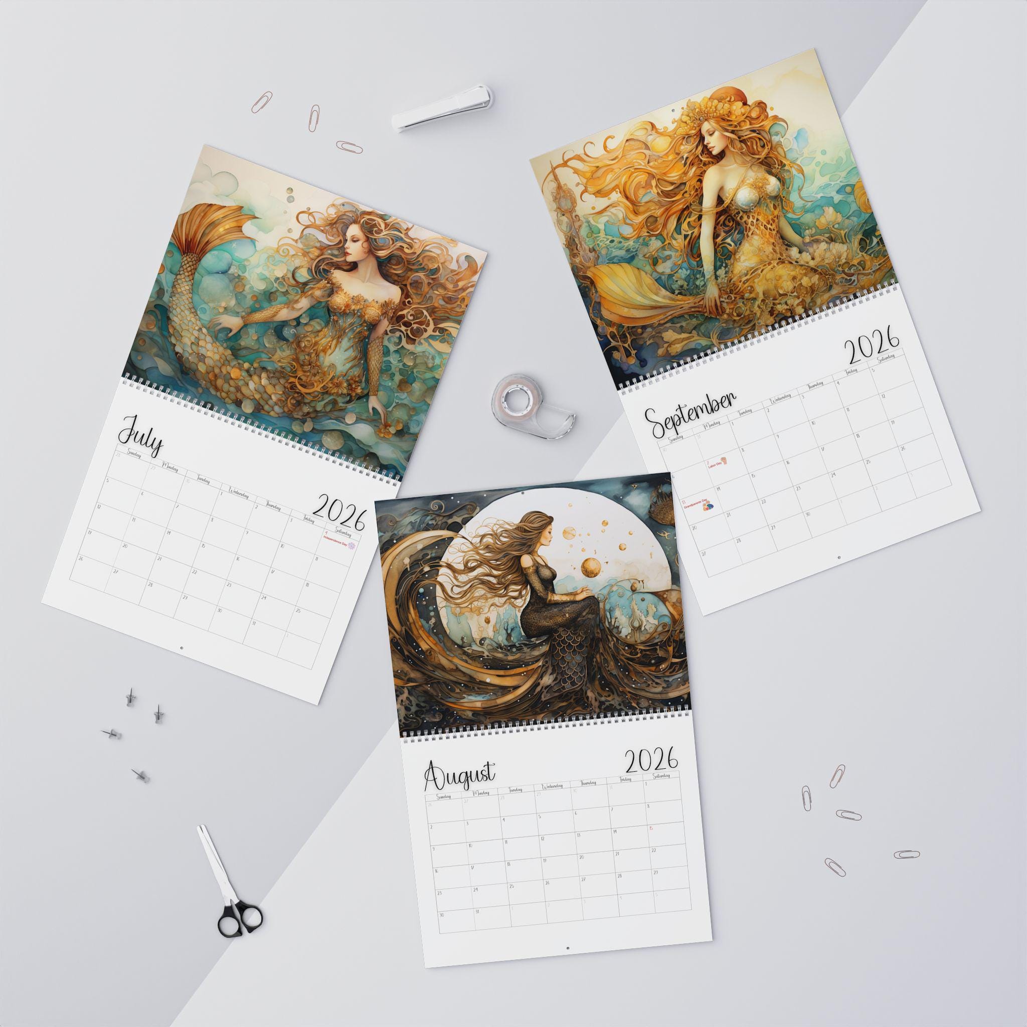 2026 Mermaid Ocean Wall Calendar: Underwater Sea Creature Art Planner ...