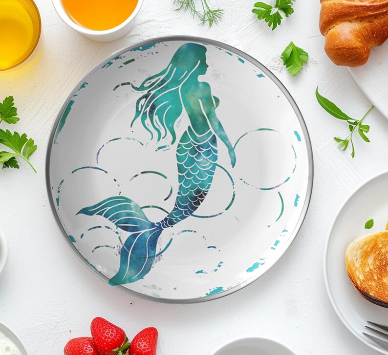 Mermaid Dinner Plate, Cute Mermaid Plates, Everyday Dinnerware, Beach ...