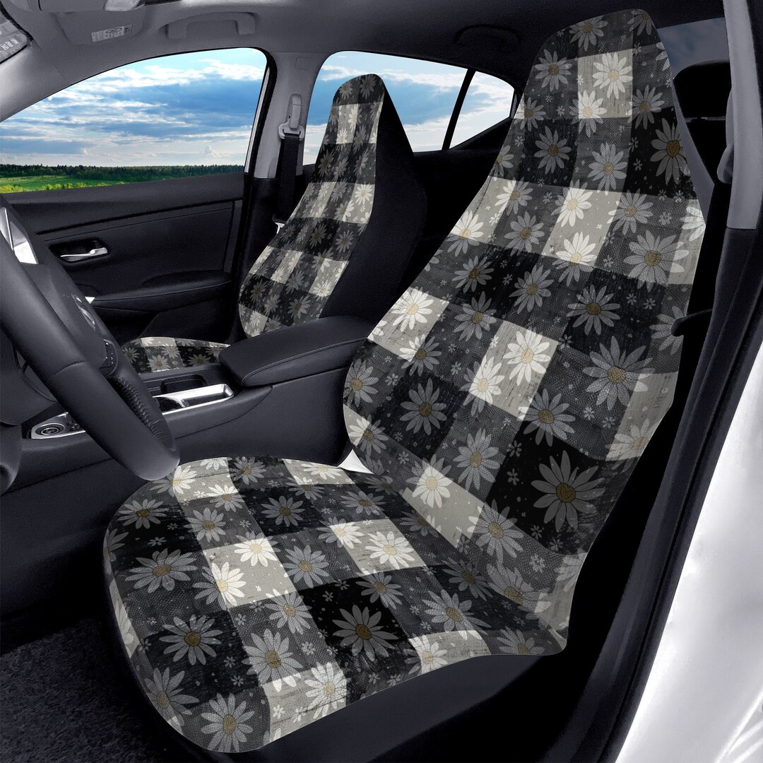 Plaid Seat Covers, Aesthetic Boho Floral Plaid Car Seat Covers Set for ...