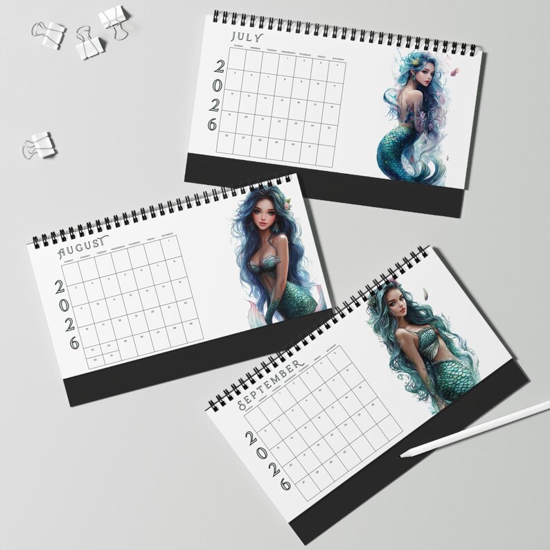 2026 Mermaid Desktop Calendar: Ocean Fantasy Yearly Planner & Monthly ...