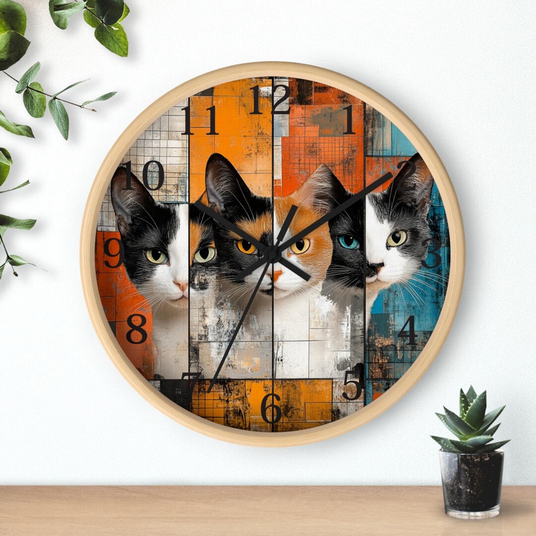 Vintage-inspired Feline Wall Clock: Retro Mid-century Timepiece for Cat ...