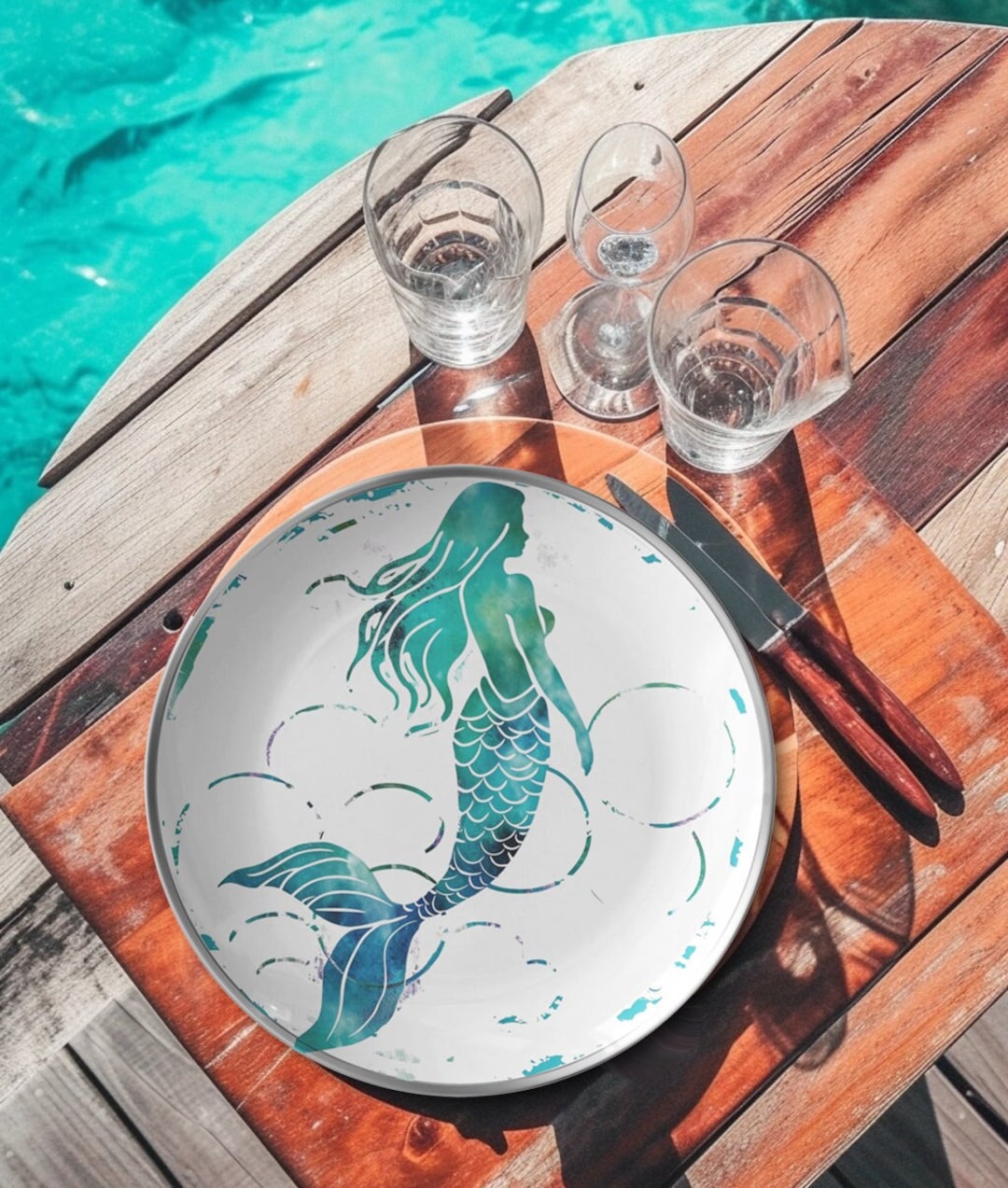 Mermaid Dinner Plate, Cute Mermaid Plates, Everyday Dinnerware, Beach ...