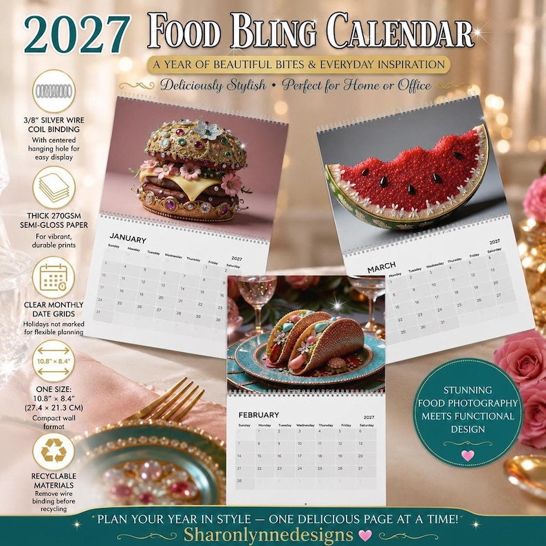 2027 Wall Calendar | Food Bling Photography With Colorful Art - Etsy ...
