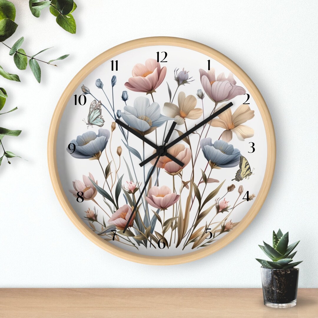 Flower Wall Clock, Dried Flower Clock, Flower Clock, Pressed Flower ...