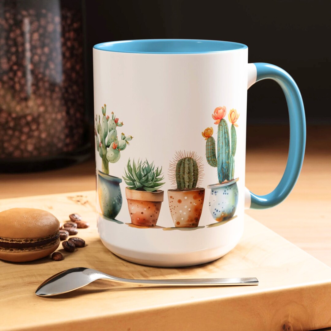 Ceramic Cactus Coffee Mug With Colorful Handle - Southwestern ...