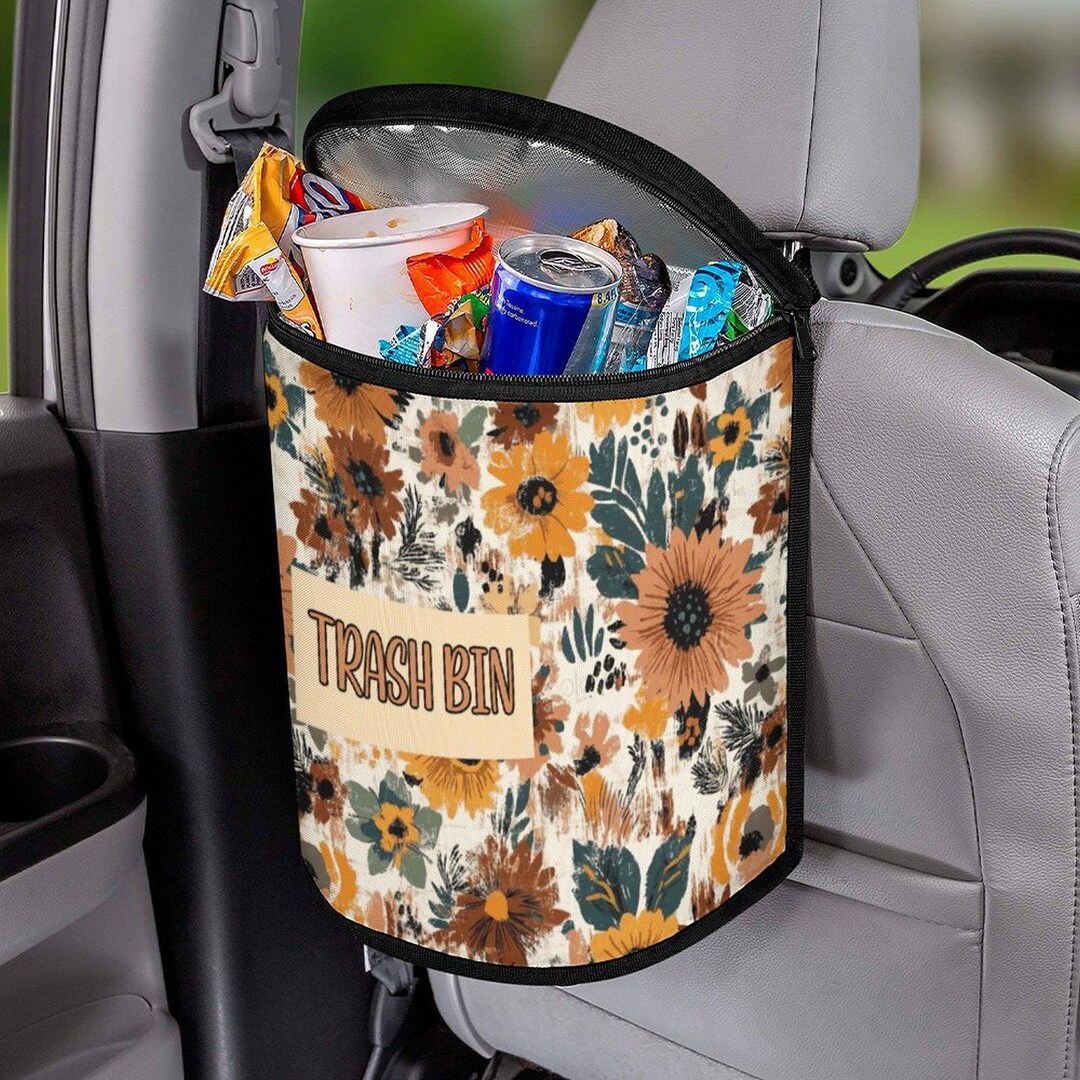 Floral Car Trash Bin: Portable Auto Waste Container for Tidy Vehicle ...