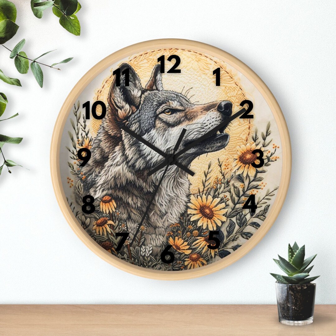 Wolf Wall Clock, Pretty Wolf Clock, Round Wall Clock, Clock With ...
