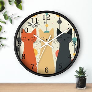 Retro Feline Wall Clock: Mid-century Modern Cat Timepiece for Nostalgic ...