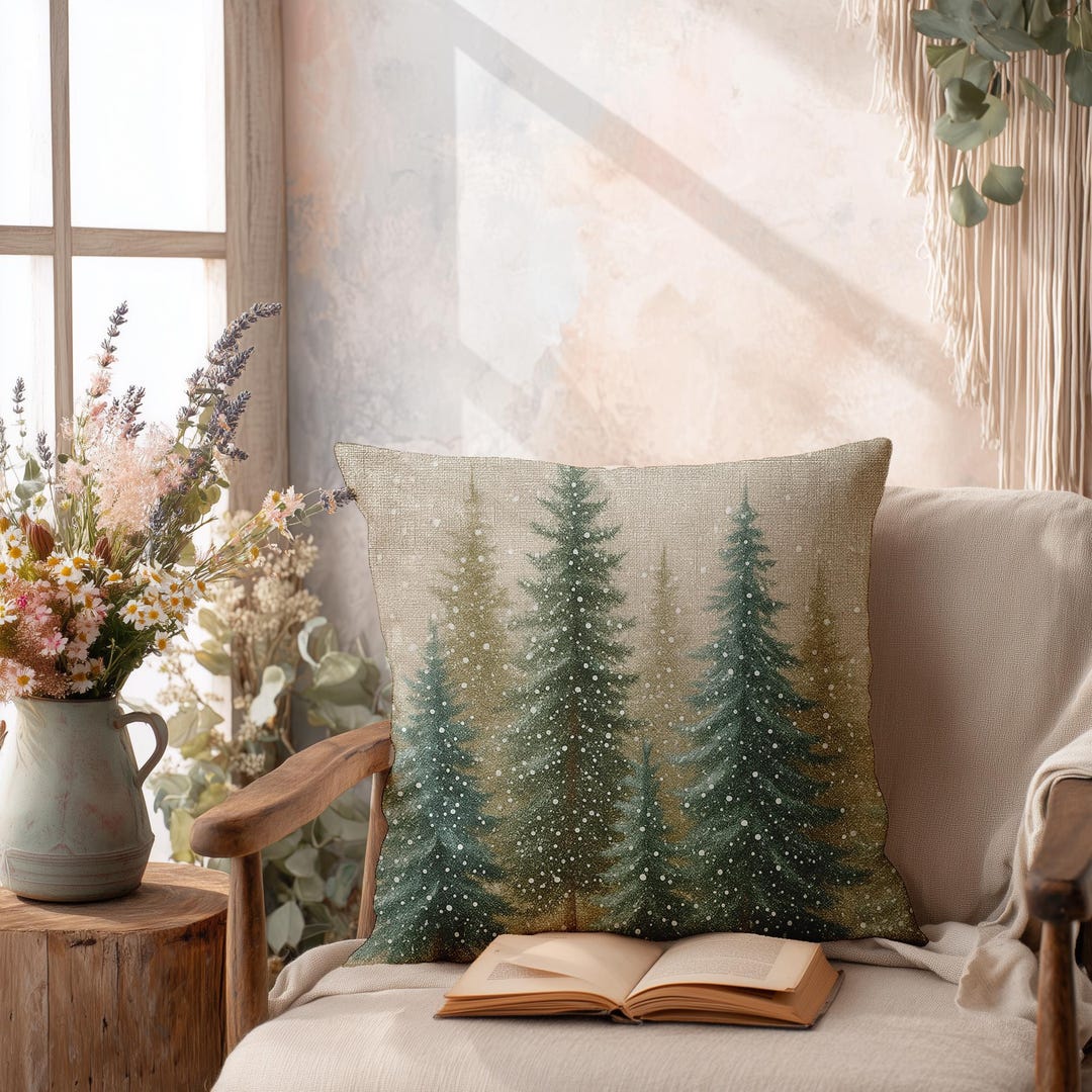 Evergreen Forest Faux Suede Pillowcase | Winter Pine Trees Christmas ...