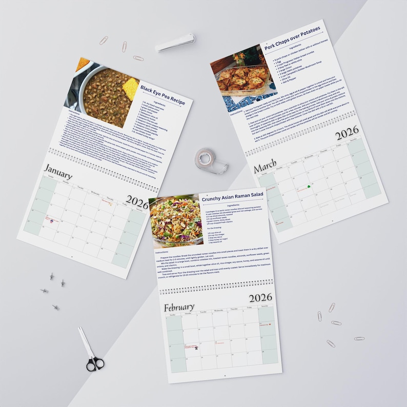 Recipe Wall Calendar 2026 Monthly Kitchen Planner Foodie Gift Cooking ...