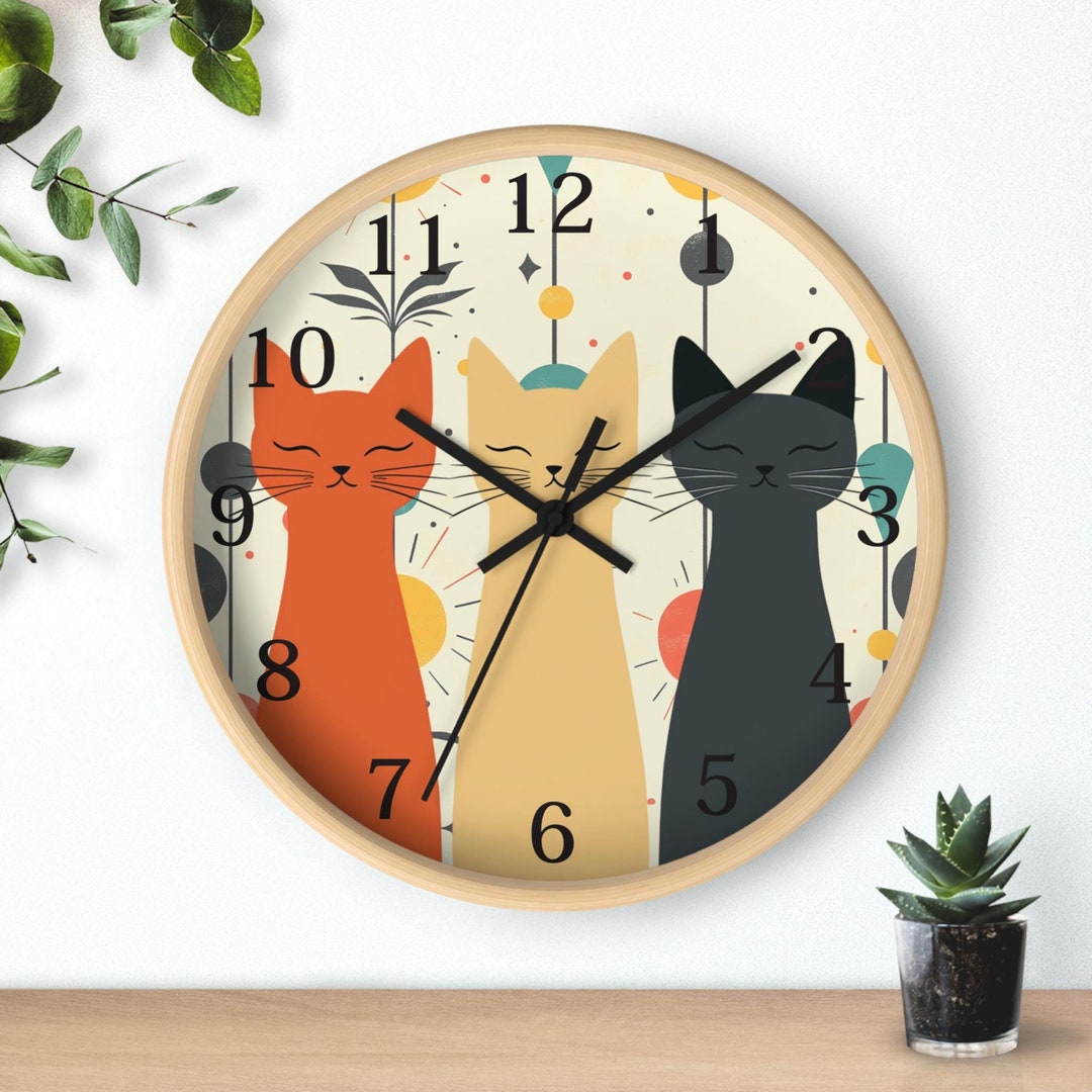 Retro Feline Wall Clock: Mid-century Modern Cat Timepiece for Nostalgic ...