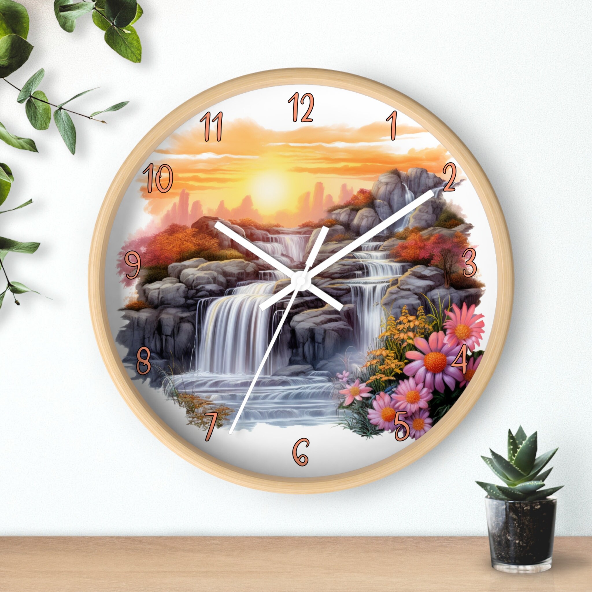 Tropical Wall Clock, Waterfall Wall Clock, Watercolor Clock, Waterfall ...