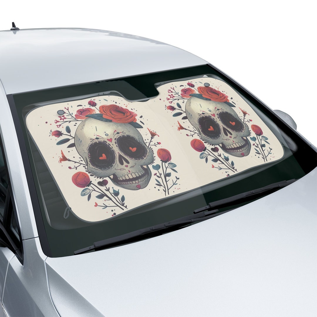 Skull Sun Shade, Car Sun Shade, Heart Skull Car Shade, Cute Car Shade ...