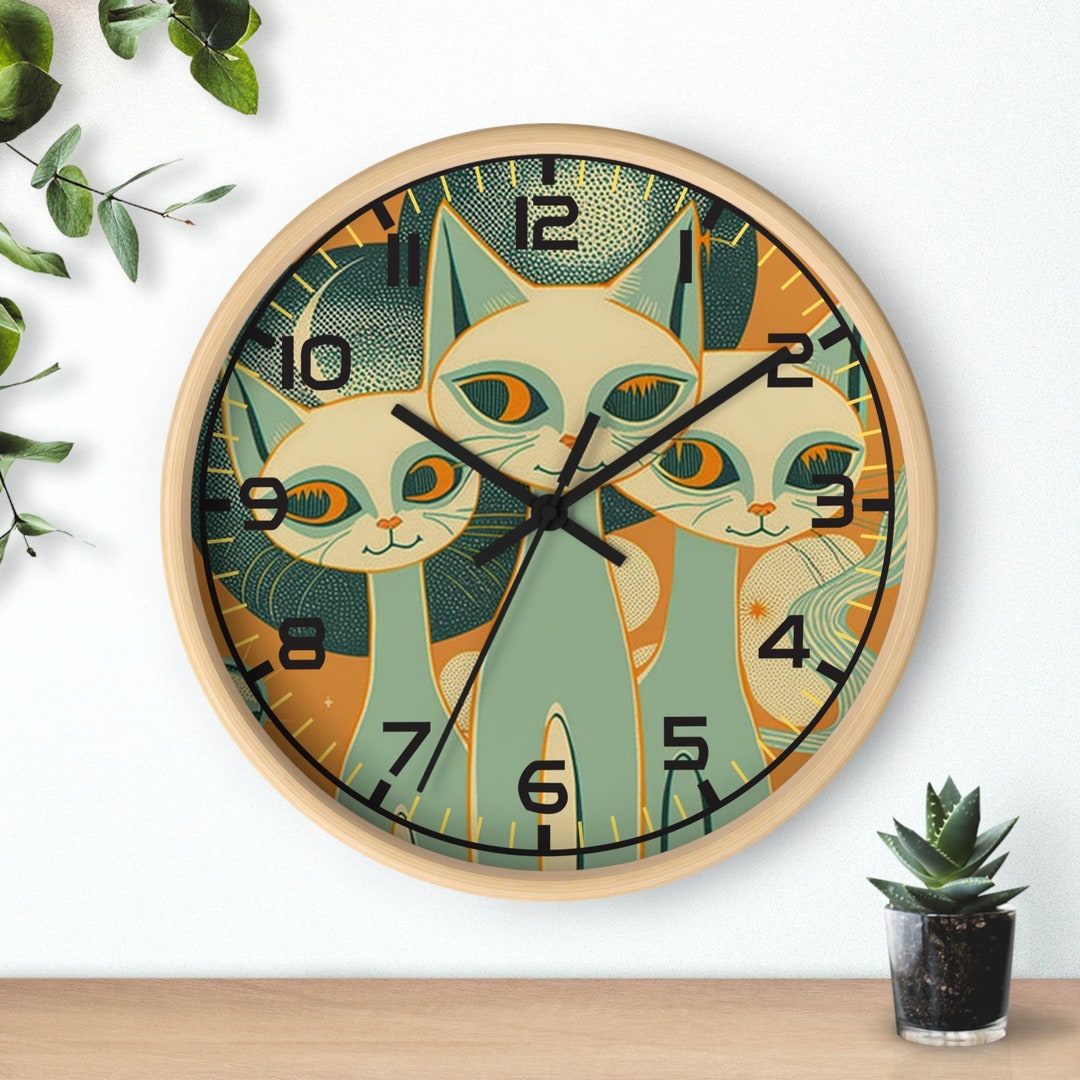Unique Alien Cat Mid-century Wall Clock for Cool Retro Decor Great Host ...