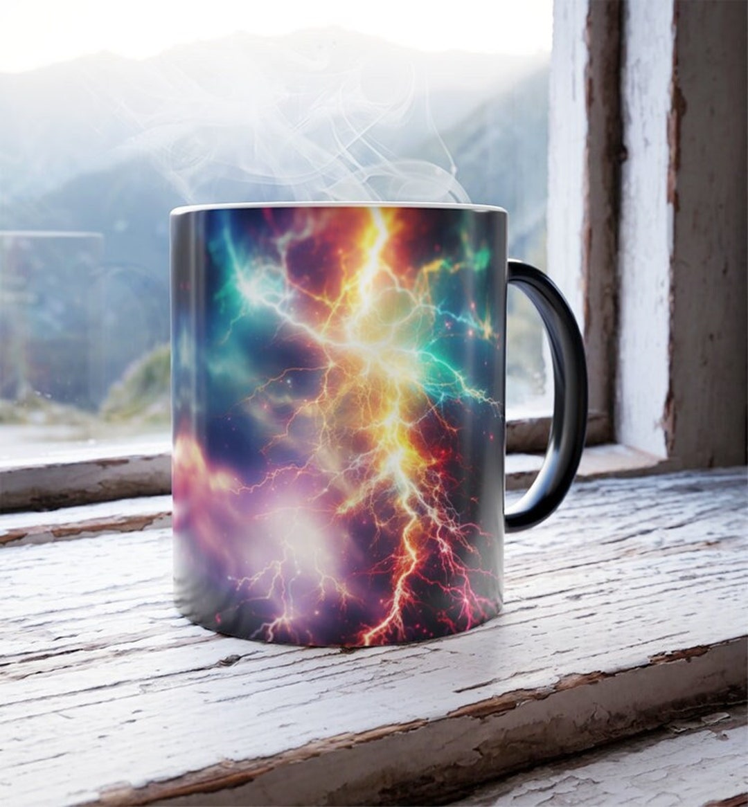 Lightening Color Morphing Mug, Lightening Mug, Lightening Coffee Cup, Color Changing Mug, Color ...