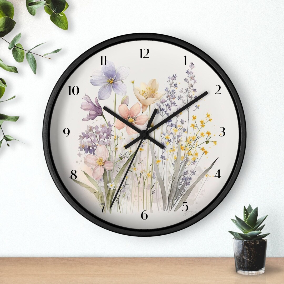 Elegant Watercolor Floral Wall Clock: Unique Handcrafted Timepiece for ...