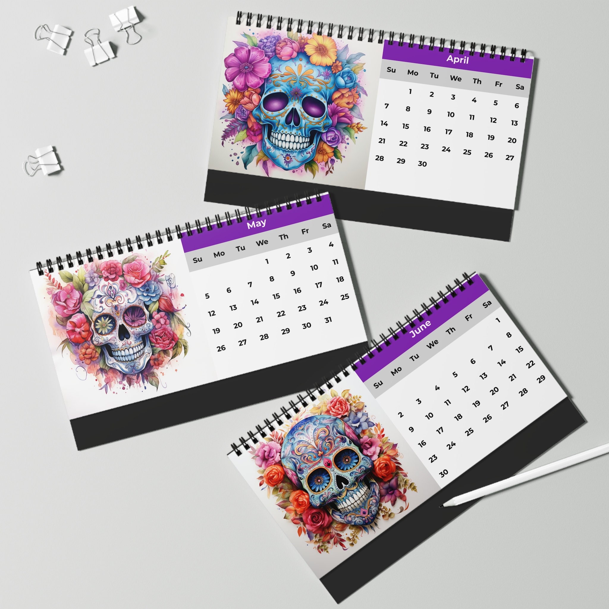 Skull Desk Calendar, Sugar Skull Calendar, Skull Calendar, 2024 ...