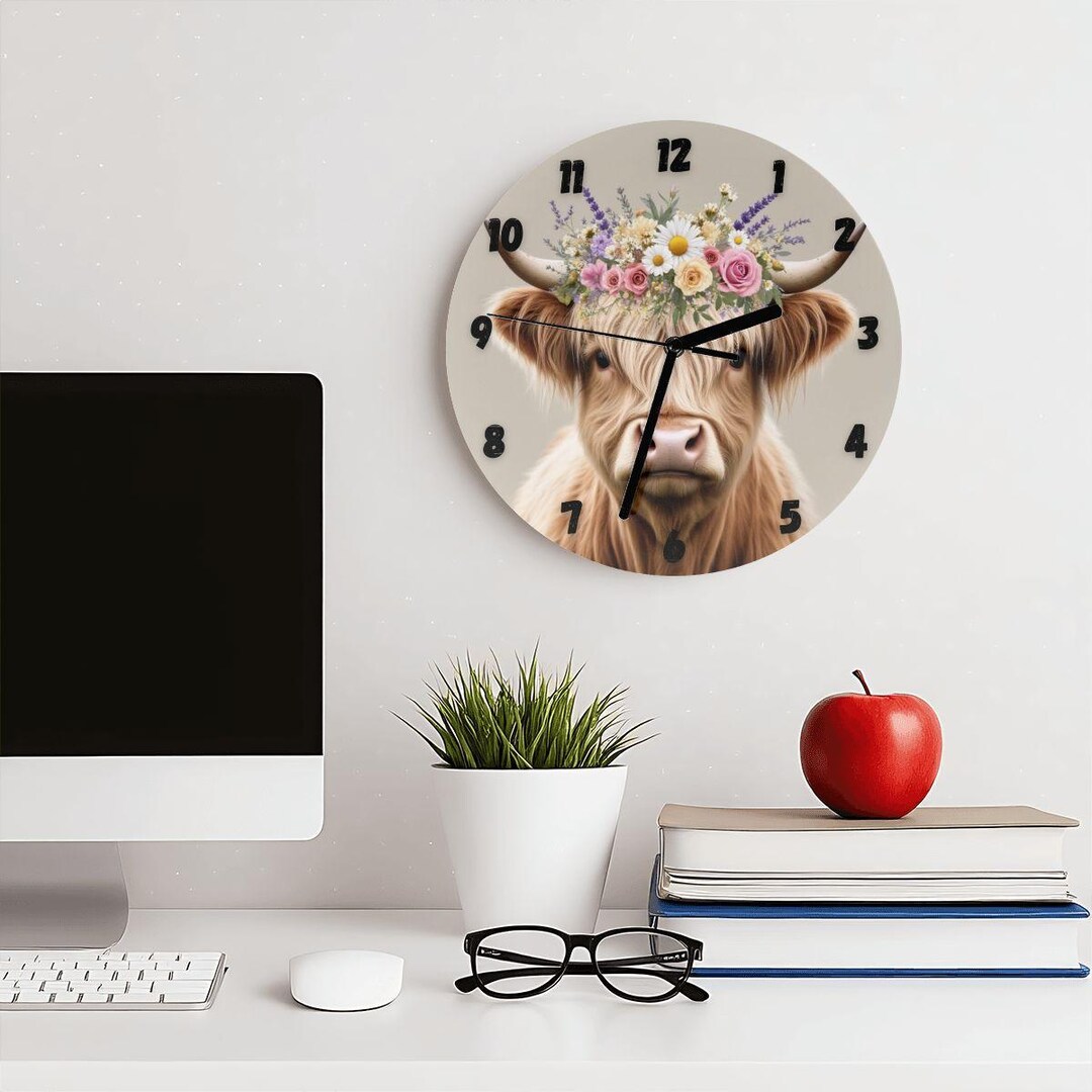 Rustic Highland Cattle Wall Clock: Scottish Farm Animal Decor for ...