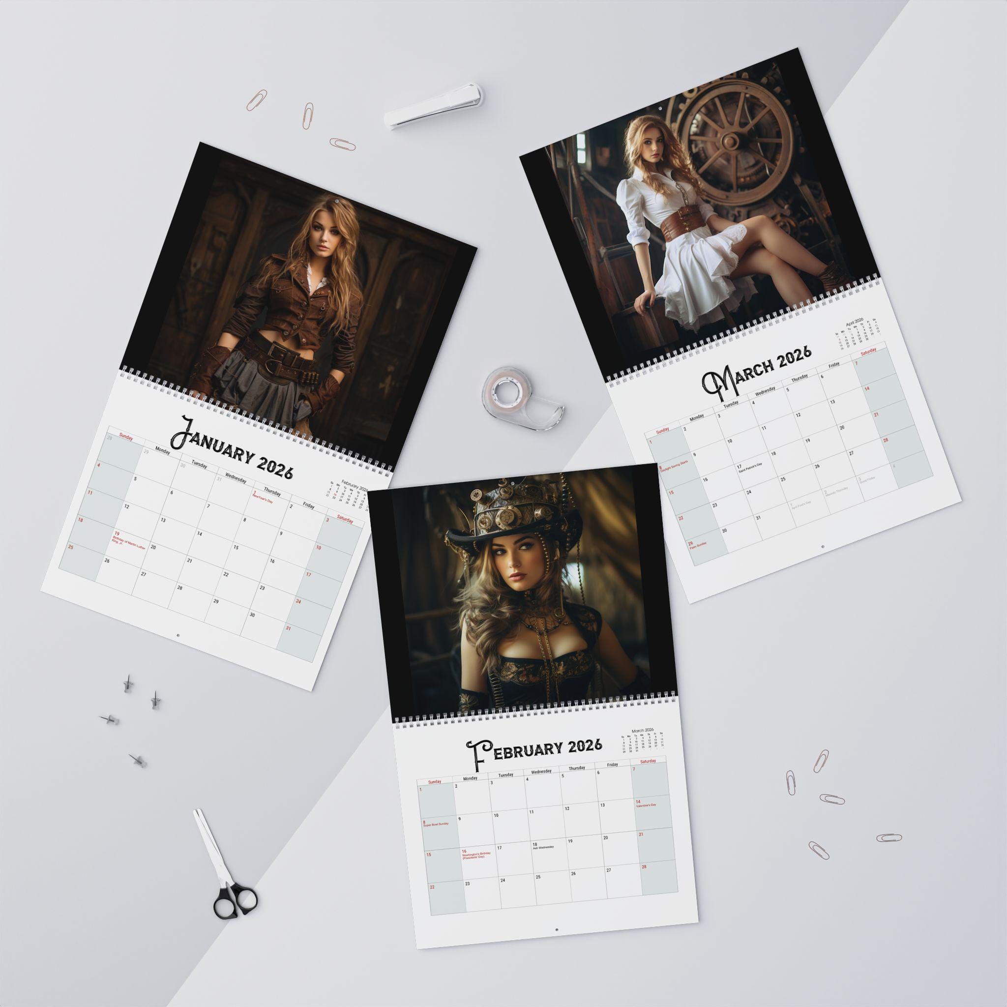 Steampunk Women Yearly Wall Calendar: Stylish Organizer, Unique Home ...