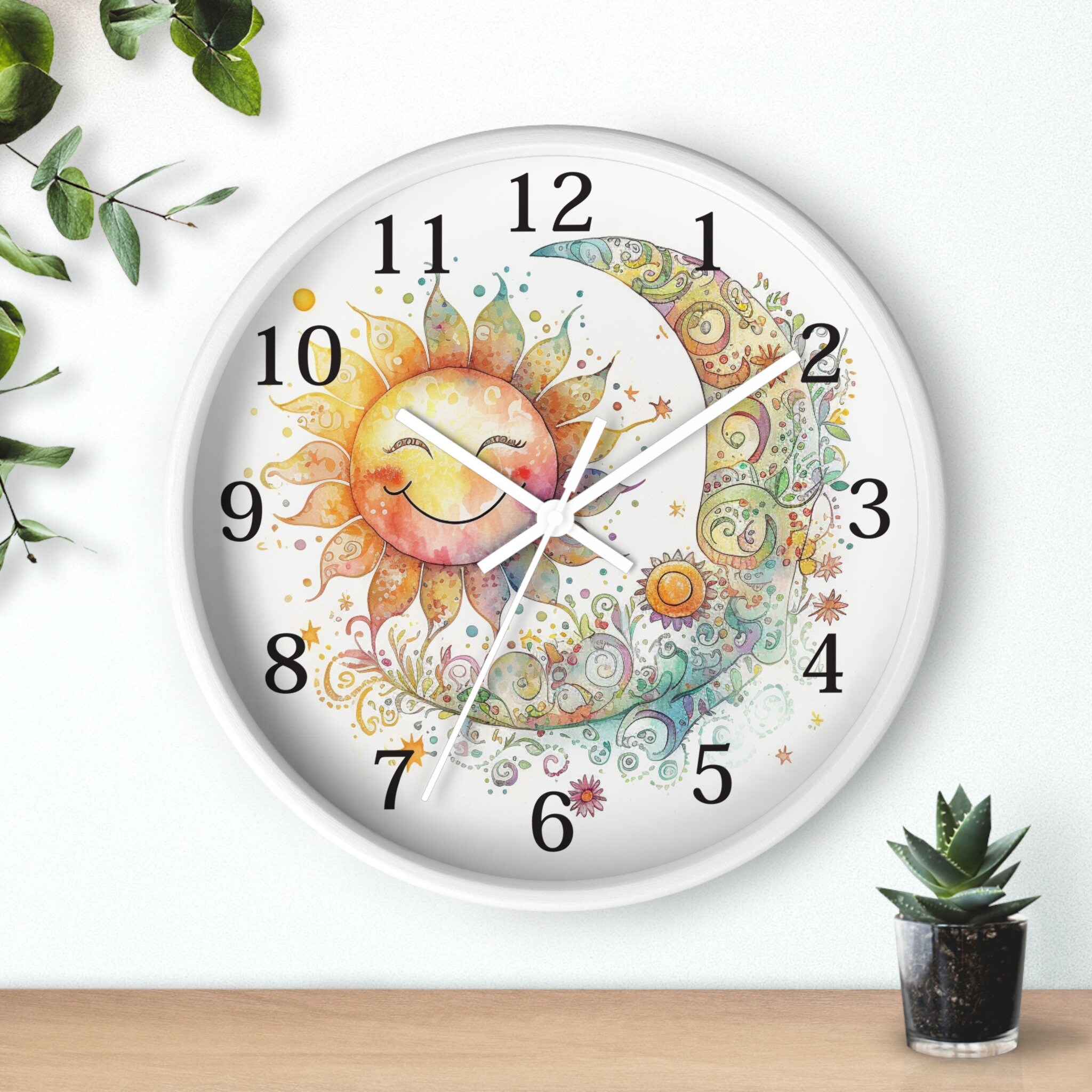 Sun Moon Wall Clock, Paisley Sun Clock, Cute Sun Clock, Happy Sun Clock ...