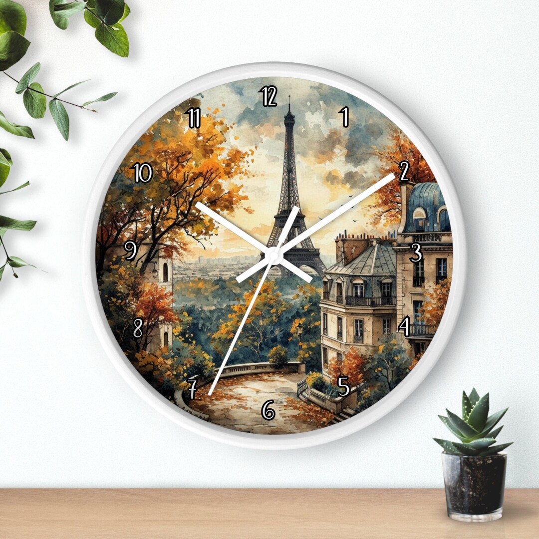 Elegant Eiffel Tower Wall Clock for Paris Decor Lovers, Unique Round ...