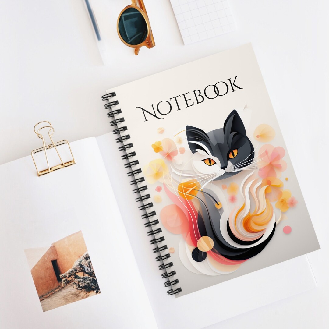 Cat Notebook, Flower Notebook, Cat Journal, Unique Notebook, Cute Cat ...