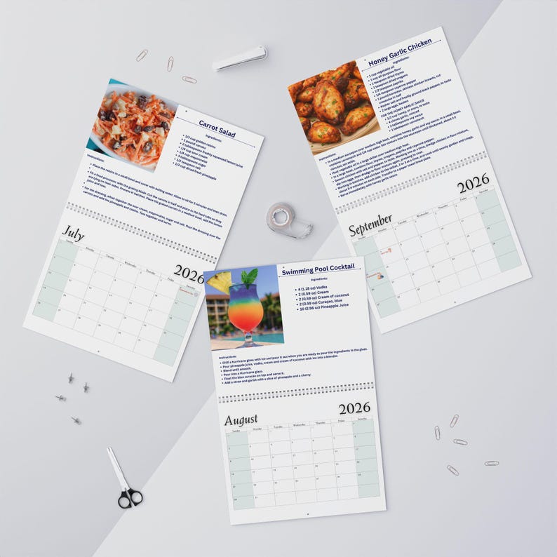 Recipe Wall Calendar 2026 Monthly Kitchen Planner Foodie Gift Cooking ...