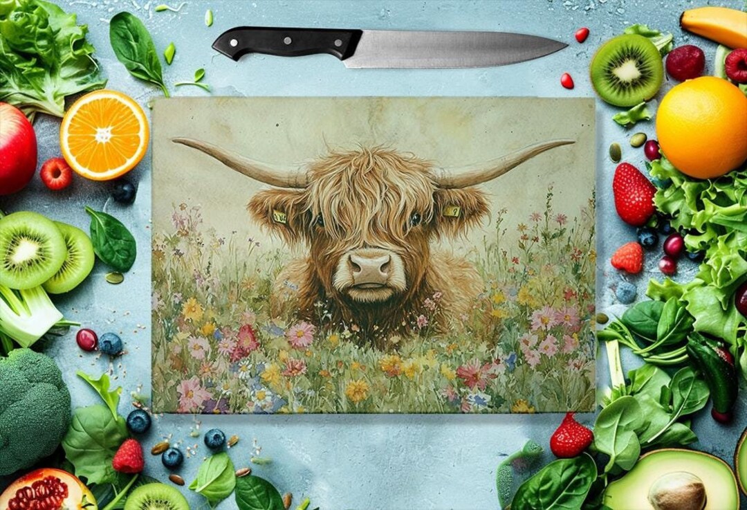 Highland Cow Glass Board Rustic Farmhouse Kitchen Decor - Etsy