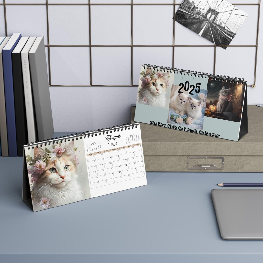 Vintage-inspired Cat Desk Calendar: Shabby Chic Monthly Planner for ...