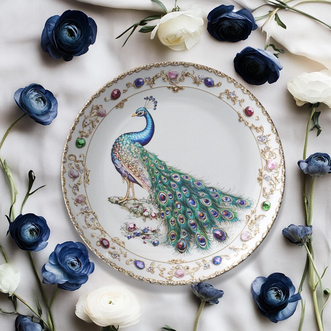 Peacock-inspired Thermosaf Dinner Plates for Formal Dining and Special ...