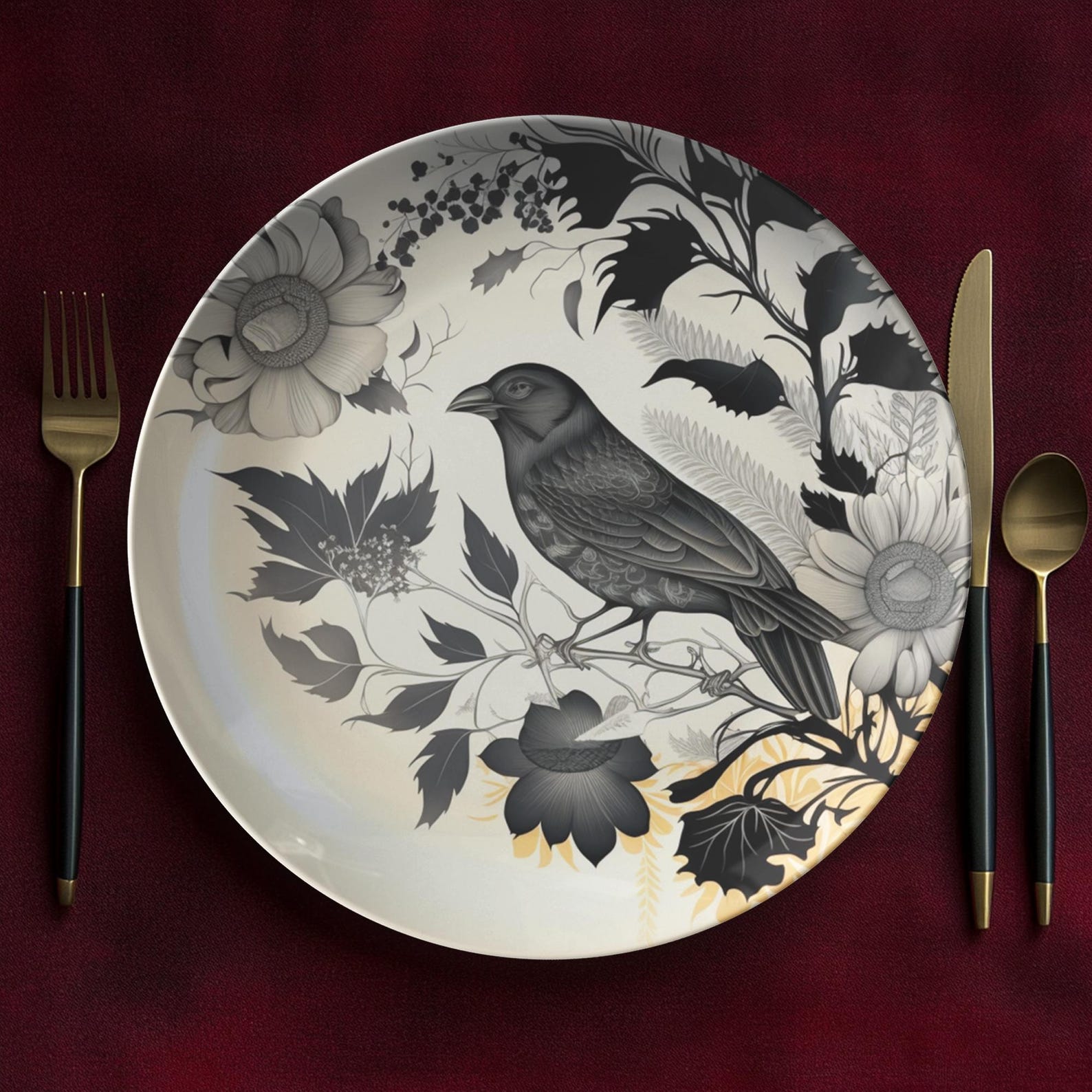 Rustic Crow-themed Dinner Plates Set: Black Bird Tableware for Gothic ...